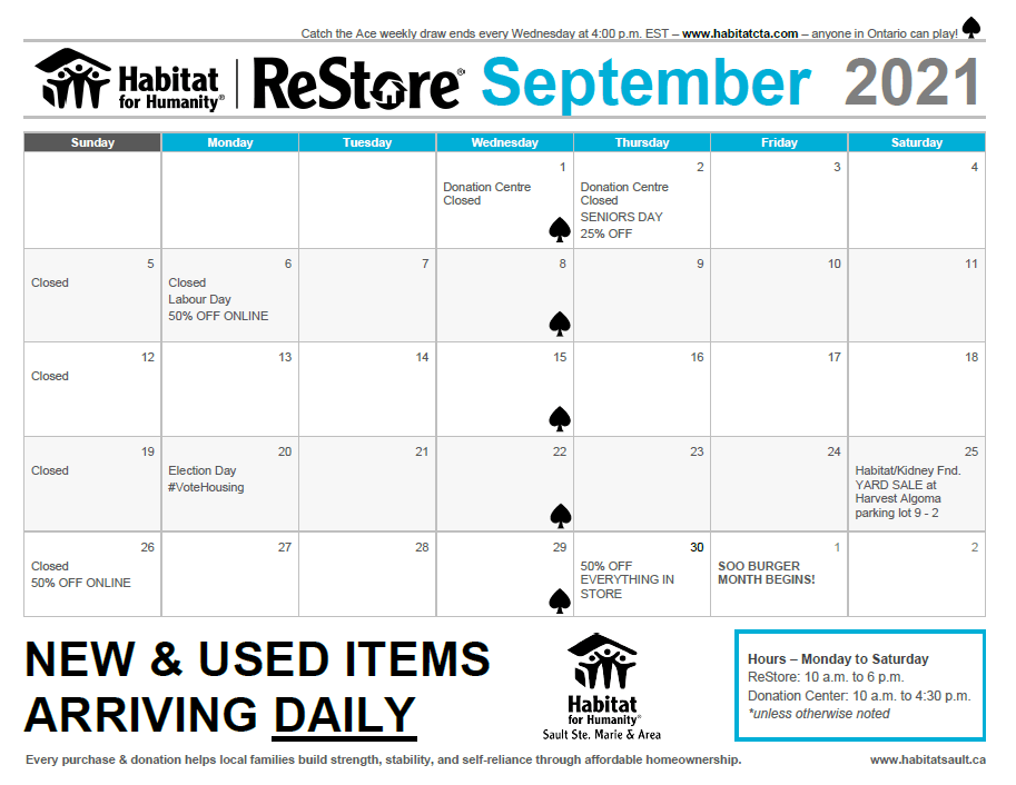 ReStore September Sales Calendar – Habitat for Humanity ReStore